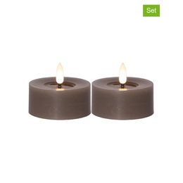 STAR TRADING 2er-Set: LED-Echtwachs-Kerzen "Flamme Flow T-Light" in Taupe - (H)5,5 cm - 55% | Kerzen-vasen