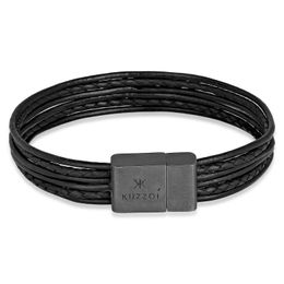 Kuzzoi Armb&auml;nder - Armband Leder 6-reihig Magnet Basic 925 Silber oxi - Gr. 21 CM - in Schwarz - f&uuml;r Damen