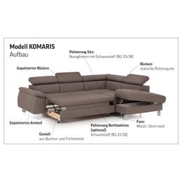 COTTA Ecksofa &raquo;Komaris L-Form, B: 249 cm&laquo; mit Kopfteilverstellung, optional Bettfunktion, Bettkasten & Licht schwarz Microfaser PRIMABELLE (100% 