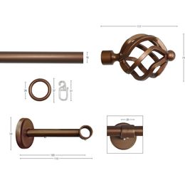 Garesa Gardinenstange &raquo;RUSTIKA&laquo; &Oslash; 16 mm 1 l&auml;ufig-l&auml;ufig Wunschma&szlig;l&auml;nge rustikale Vorhanggarnitur, verl&auml;ngerbar, m. Ringe, Endknopf Korb braun Metall