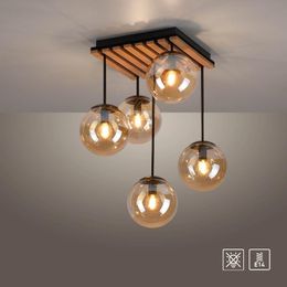 OTTO home Deckenleuchte &raquo;Evinnia Akustikpaneele mit Glaskugeln&laquo; E14 Warmwei&szlig; Holz, Akustik, Paneele, Glas, Deckenlampe E14 gelb