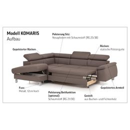 COTTA Ecksofa &raquo;Komaris L-Form, B: 249 cm&laquo; mit Kopfteilverstellung, optional Bettfunktion, Bettkasten & Licht grau Microfaser PRIMABELLE (100% 