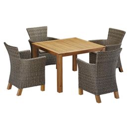 Merxx Garten-Essgruppe &raquo;Toskana&laquo; 9 Stk. tlg. 4 Sessel, Tisch 110x110x75 cm, Polyrattan/Akazie braun Polyrattan