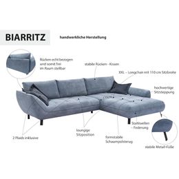 exxpo - sofa fashion Ecksofa &raquo;Biarritz modern und elegantes Mega Sofa mit tollem Sitzkomfort, L-Form&laquo; XXL&ndash; Longchair Ecke in hochwertiger Verarbeitung