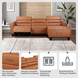 Home Affaire Ecksofa &raquo;Carpari, L-Form, 263 cm, manuelle o. elektrische Relaxfunktion,&laquo; USB A/C und Kopfteilverstellung grau