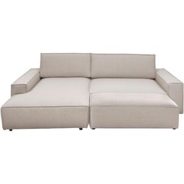 Home Affaire Polsterecke &raquo;SHERWOOD XXL tief, L-Form, Schlaffunktion, Bigsofa, Cord, Leinenoptik&laquo; Hocker stellbar zum Schlafsofa (Krokodilverbinder), 