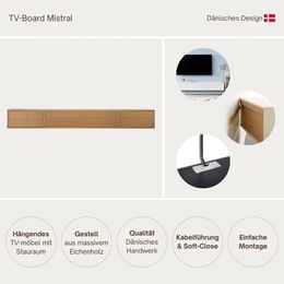 TV-Board &raquo;Mistral Fernsehschrank, Medienm&ouml;bel, H&auml;ngend,&laquo; zwei Schubladen und Klappt&uuml;r, Lowboard, B: 176 cm blau MDF, Massivholz, Spanplatte