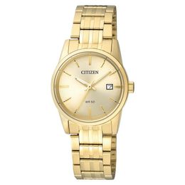 Citizen Damen Quarzuhr Armbanduhr, Damenuhr, Edelstahlarmband, Datum gold