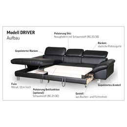 COTTA Ecksofa &raquo;Driver L-Form&laquo; mit Kopfteilverstellung, wahlweise mit Bettfunktion & Bettkasten braun LEDER BEEFY (ein abgedecktes Spalt-Rindsleder) im