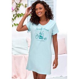 Vivance Dreams Damen Sleepshirt mit zart skizziertem Frontdruck blau 32/34, N-Gr