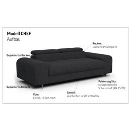 COTTA 3-Sitzer &raquo;Chef&laquo; Big-Sofa mit Kopfteilverstellung, edle Metallkufen grau Luxus-Microfaser (100% Polyester);Softlux -Kunstleder;NaturLEDER (echtes