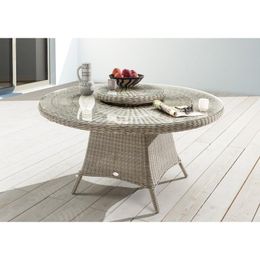 Destiny Garten-Essgruppe &raquo;MALAGA LUNA&laquo; Set, 4x Sessel, 1x Tisch &Oslash;150cm, 1x Drehteller, inkl. Auflagen, 14 Stk. tlg. Aluminium, Polyrattan Aluminium, Glas, 