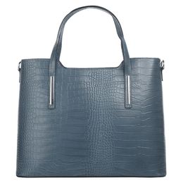 CLUTY Damen Henkeltasche echt Leder, Made in Italy blau