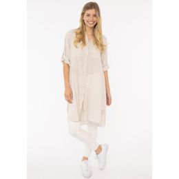Zwillingsherz Damen Longbluse &raquo;"Kida"&laquo; One Size, Streifen, Knopfleiste, Brusttaschen, 3/4-Arm beige Einheitsgr&ouml;&szlig;e