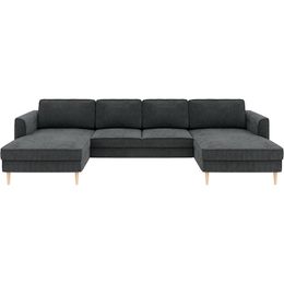 Home Affaire Wohnlandschaft &raquo;Booster, whlw. mit Schlaffunktion & Bettkasten, Fu&szlig; Buche lackiert&laquo; Sofa in U-Form, Breite 305 cm, in Cord oder Struktur 