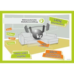 Jockenh&ouml;fer Ecksofa &raquo;Zoom, L-Form, 140kg Belastbarkeit je Sitzplatz&laquo; 60cm elektromotorische Sitztiefenverstellung,USB-Ladeports,Kopfst&uuml;tzen grau Korpus: 100% 