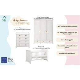OTTO home Babyzimmer-Komplettset &raquo;"Aimo", Landhausstil, stabile Qualit&auml;t, edles Design, Messinggriffe&laquo; Set, Kinderbett, Schrank, Wickelkommode, 3 Stk.