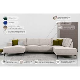 OTTO home Wohnlandschaft &raquo;XXL Sofa Oland, Struktur, Flachgewebe, Luxus-Microfaser, Boucle&laquo; U-Form, 345 cm, Wellenunterfederung, Skandi-Design, 