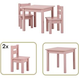 Hoppekids Kindersitzgruppe &raquo;MADS Kindersitzgruppe&laquo; Set, 1 Tisch, 2 St&uuml;hle, 3 Stk. tlg. in vielen Farben, mit zwei St&uuml;hlen rosa FSC -zertifizierter Holzwerkstoff