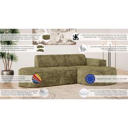 OTTO home Ecksofa &raquo;ADELLA XL Design-Sofa mit Recamiere rechts/links, 263/159/76 cm&laquo; L-Form XL mit Wellenunterfederung, runde Form, auch in Cord braun 