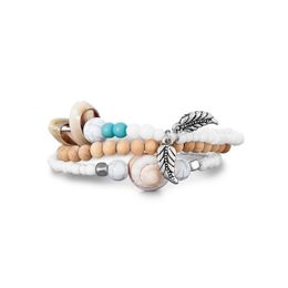 Steuer Damen Armband &raquo;Set aus 3 Strech-Armb&auml;ndern mit Muschelzierde&laquo; beige