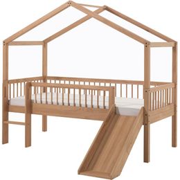 Vipack Hausbett &raquo;Forrest ist ein hochwertiges Massivholz Haus Bett "Made in Europe"&laquo; inkl. Rolllattenrost, Dachaufbau, Absturzschutz, Leiter und Rutsche, 