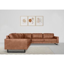 Home Affaire Ecksofa &raquo;Pinto, XXL, 250/290 cm, langer Schenkel, Ottomane&laquo; Cord, Chenille, Lederoptik, mit Keder, Metallf&uuml;&szlig;e, Wellenunterfederung braun 