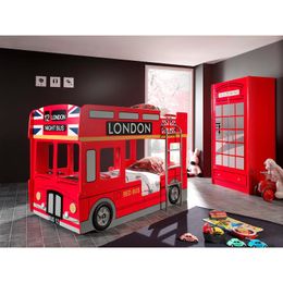 Vipack Etagenbett &raquo;London, in Londoner Stadtbuss-Optik, das Highlight im Kinderzimmer&laquo; B/H/T ca. 215x132x100cm, MDF rot lackiert mit Applikationen, inkl. 