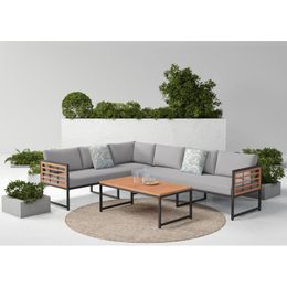 Konifera Gartenlounge-Set &raquo;Lamia&laquo; Set, 2x3er Sofa, 1x Tisch 110x60x42cm, inkl. Auflagen, inkl. 2 Dekokissen, 14 Stk. tlg. Stahl, Akazienholz, 