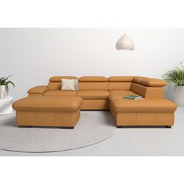 Home Affaire Ecksofa &raquo;Alberto L-Form&laquo; mit Kopfteilverstellung, wahlweise mit Bettfunktion gelb Luxus-Microfaser Lederoptik (100% Polyester);Luxus-