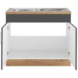 KOCHSTATION Sp&uuml;lenschrank &raquo;KS-Colmar&laquo; 100 cm, mit Metallgriff grau Holzwerkstoff