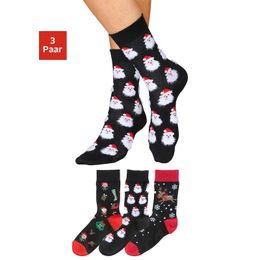 H.I.S. H.I.S Damen Socken Packung, 3 Paar tlg. mit lustigen Weihnachtsmotiven rot 39-42