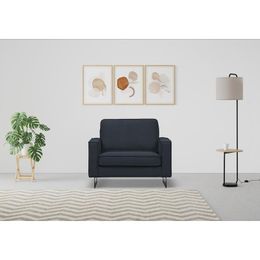Home Affaire Loveseat &raquo;Pinto 105 cm, Cord, Chenille, Lederoptik&laquo; mit Keder, Metallf&uuml;&szlig;en und auch in Cord Bezug erh&auml;ltlich blau Kunstleder (65% 