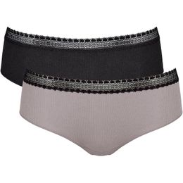 Sloggi Damen Sloggi Hipster &raquo;GO Ribbed&laquo; 2er Pack, elastischer Spitzenbesatz, weich, gerippt, Baumwollmischung schwarz S