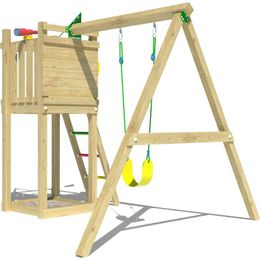 Jungle Gym Spielturm &raquo;Perch&laquo; Spielanlage mit Schaukel und Rutschstange braun Holzwerkstoff
