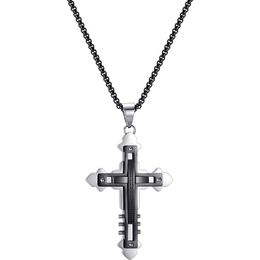 Firetti Herren Kette mit Anh&auml;nger &raquo;Schmuck Geschenk Edelstahl Halsschmuck Halskette Venezianerkette Kreuz&laquo; schwarz