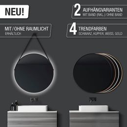 Talos LED-Lichtspiegel rund, mit indirekter LED Beleuchtung, matt &Oslash; 80 cm schwarz