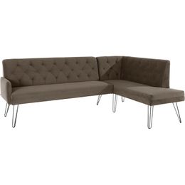 exxpo - sofa fashion Eckbank &raquo;Doppio, Chesterfield Optik, komfortabel und bequem, hohe Designf&uuml;&szlig;e&laquo; Frei im Raum stellbar grau 100% Polyester
