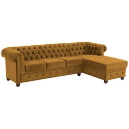 Home Affaire Chesterfield-Sofa &raquo;New Castle L-Form&laquo; hochwertige Knopfheftung in Chesterfield-Design, B/T/H: 255(171/72) gelb