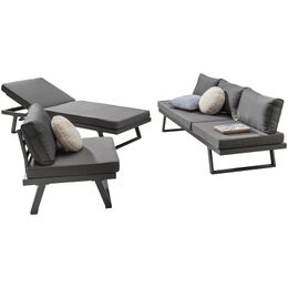 Destiny Gartenlounge-Set &raquo;MANHATTAN&laquo; 2x Schenkel, 1x Hocker, inkl. Auflagen, 13 Stk. tlg. Aluminium, Textilene grau Aluminium, PVC, Polyester