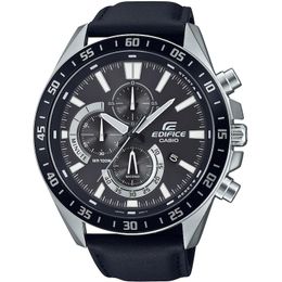 CASIO EDIFICE Herren CASIO EDIFICE Chronograph Quarzuhr, Armbanduhr, Herrenuhr, Lederarmband,Datum, Lederband schwarz