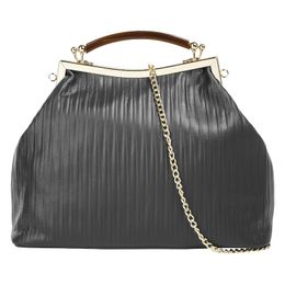 CLUTY Damen Henkeltasche echt Leder, Made in Italy grau