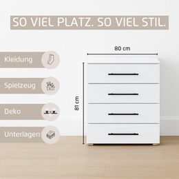 Rauch Schubkastenkommode &raquo;Sideboard Schubladenkommode AVOLA mit Dekorfront&laquo; Breite 80 cm inkl. Soft-Close-Funktion, vier gro&szlig;e und ger&auml;umige 
