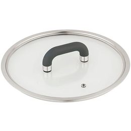 Mulex Bratpfanne &raquo;LUGANO&laquo; Edelstahl 18/10 mit Deckel, Messskala, Sch&uuml;ttrand, Kapselboden, &Oslash; 24 cm, Induktion grau