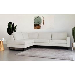 Home Affaire Ecksofa &raquo;Pinto, 290 cm, Cord, Chenille, Lederoptik, Ottomane links / rechts&laquo; mit Keder, schwarze Metallf&uuml;&szlig;e, Wellenunterfederung beige 90