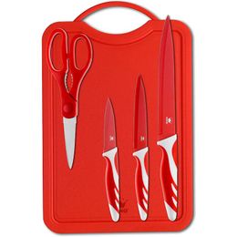 King Topf-Set &raquo;Aluguss Red&laquo; Set, 4T&ouml;pfe,3 Deckel,1 Messerblock,5 Kochmesser,Messer-Set + Schneidebrett, 15 Stk. tlg. Aluminiumguss rot