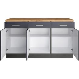 KOCHSTATION Unterschrank &raquo;KS-Milan&laquo; Unterschrank 150 cm, matte oder hochgl&auml;nzende Fronten grau Spanplatte