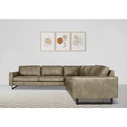 Home Affaire Ecksofa &raquo;Pinto, XXL, 250/290 cm, langer Schenkel, Ottomane&laquo; Cord, Chenille, Lederoptik, mit Keder, Metallf&uuml;&szlig;e, Wellenunterfederung beige 