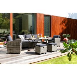Konifera Gartenlounge-Set &raquo;Amsterdam&laquo; Set, 1x 3er Sofa, 1x 2 Sessel, 2x Hocker, 1xTisch 144,5x74x67cm,Polyrattan, 16 Stk. tlg. Stahl, Ablagefl&auml;che 
