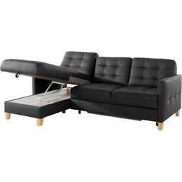 exxpo - sofa fashion Ecksofa &raquo;Elio, kompakt, bequem & zeitloses Design, Breite 217cm, L-Form&laquo; wahlweise mit Bettfunktion schwarz Luxus-Kunstleder;